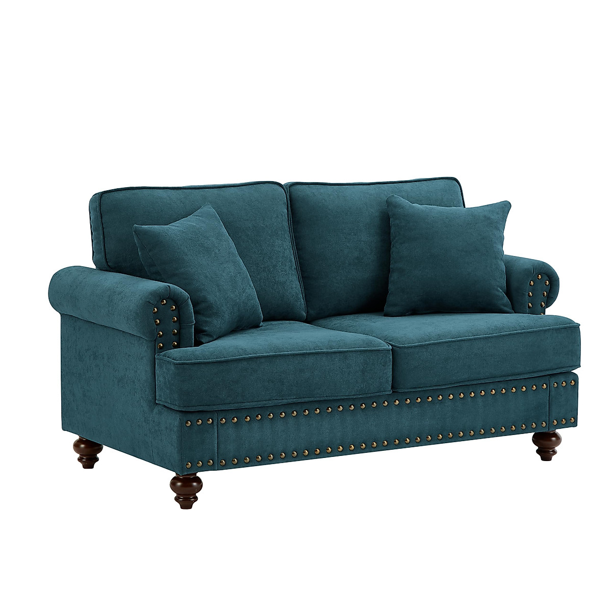 Mid Century Modern Sofa Set, 22" Extra Deep Seat juegos de muebles de sala Comfy Chenille Upholstered Living Room Furniture Sets with Rolled Arms Nailhead Trim (Lake Green, 2 Pieces A)