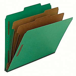Smead 100% Recycled Pressboard Classification File Folder, 2 Dividers, 2" Expansion, Letter Size, Green, 5 per Pack (14057)