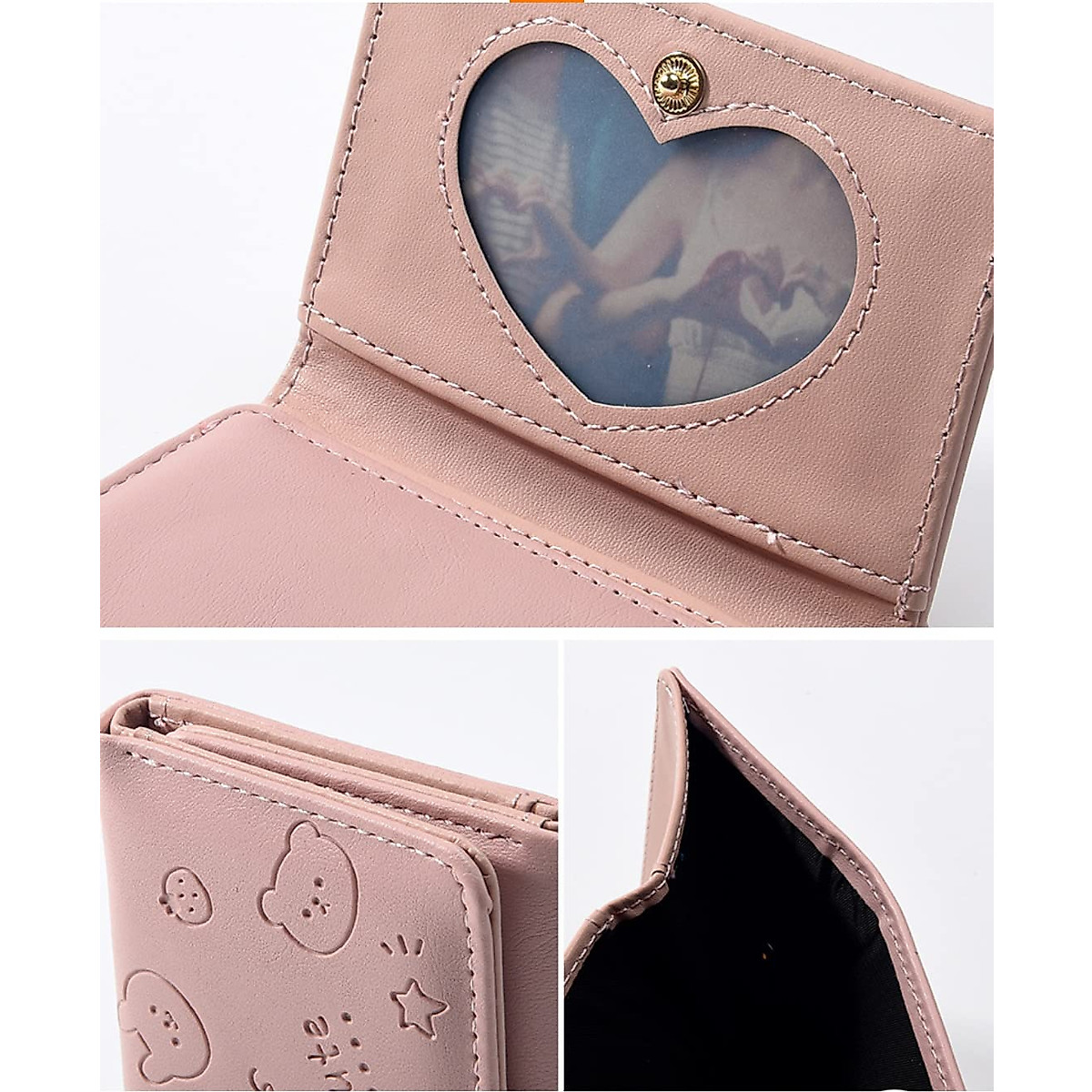 YaJaMa Cute Rabbit Bear Women Wallet Small PU Leather Trifold Slim Credit Card Case Holder Organizer with ID Window for Girls (Pink)