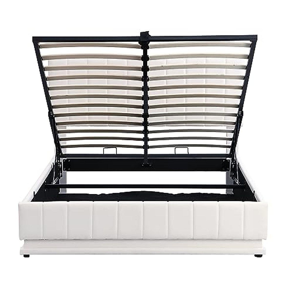 CKLMMC Modern Upholstered Platform Bed with Hydraulic Storage System,Full Size PU Storage Bed with LED Lights and USB Charger for Kids Teens Adults (White/PU-K)