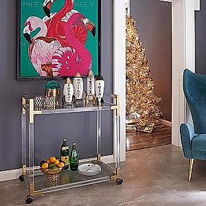 VLOBAOM Acrylic Rolling Bar Cart, Home Bar Serving Cart with Wheels, Mobile Wine Cart with Storage for Living Room, Kitchen, Dining Room,80x40x80cm,Gold