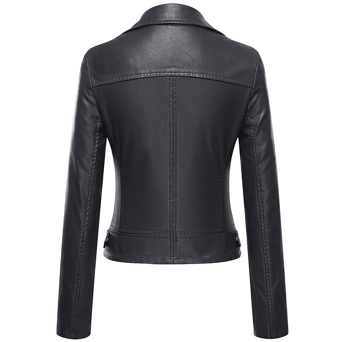 Tanming Women's Faux Leather Moto Biker Short Coat Jacket (Black-L)