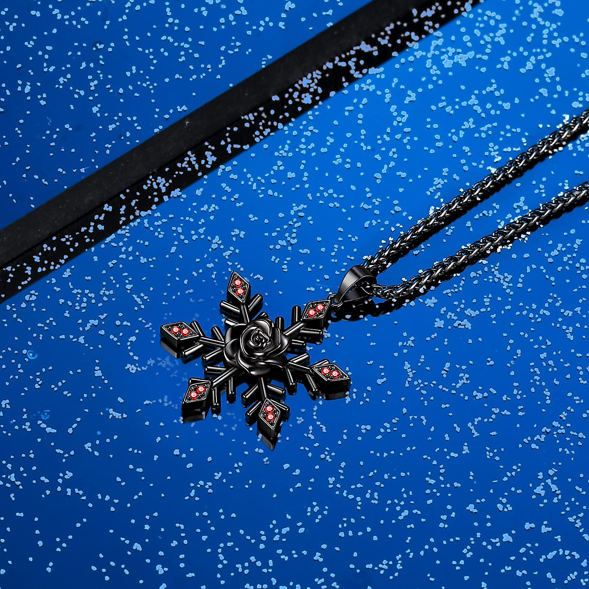 beautlace Snowflake Rose Flower Necklaces Black Gun Plated Santa Claus Snowman Pendant Rose Flower Necklace Christmas Jewelry Gifts for Women KP0223K