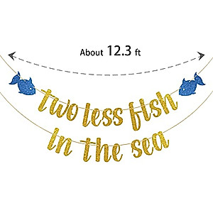 Dalaber Gold Glitter Two Less Fish in The Sea Banner - Nautical Sea Theme Wedding/Engagement Party Decoration - Nautical Bridal Shower, Funny Bachelorette Party Decor Banner, Photo Props