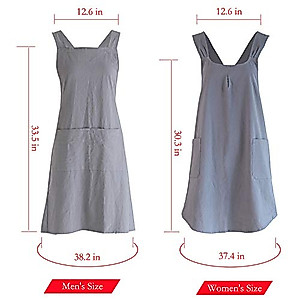 NEWGEM Japanese Linen Cross Back Kitchen Cooking Aprons for Women with Pockets Cute for Baking Painting Gardening Cleaning Gray