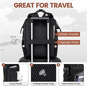 LOVEVOOK Laptop Backpack for Women Fashion Travel Bags Business Computer Purse Work Bag with USB Port, Black