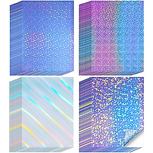 60 Sheets Printable Holographic Laminate Sheets Vinyl Sticker Paper Printable Holographic Sticker Paper for Inkjet/Laser Printer Waterproof Sticker Paper with Gem Rainbow Spot Star Patterns 8.5 x 11"