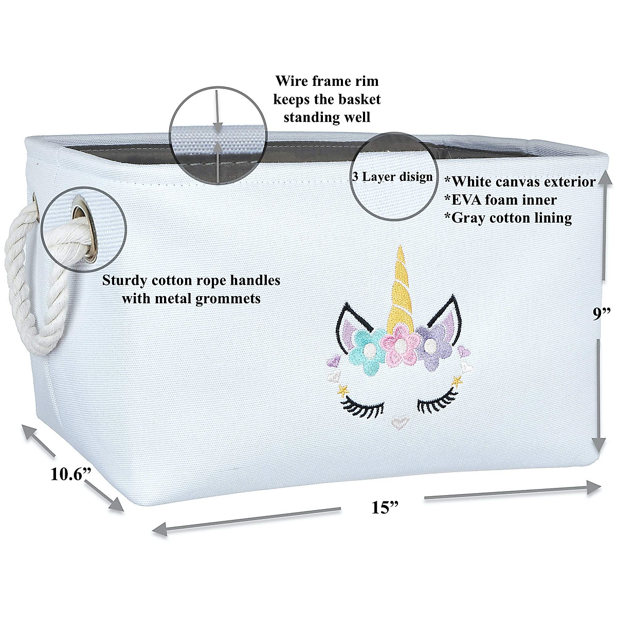 APPLE PIE ORDER Storage Basket with Embroidery, Foldable Animal Toy Storage Bins/ Cube/ Box/ Organizer for Kids, Boys and Girls room, Baby & Nursery.