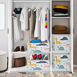 Yasala Storage Cube with Handle Cartoon Dinosaur Foldable Closet Baskets Toy Storage Bins Shelf Baskets Containers Open Laundry Baskets Nursery Baskets