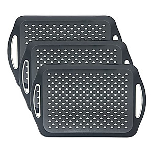 Non-Slip Serving Tray with Handles, 17.7" x 12.4" Large Food Tray Serving Platter (Gray, 3 Pack)