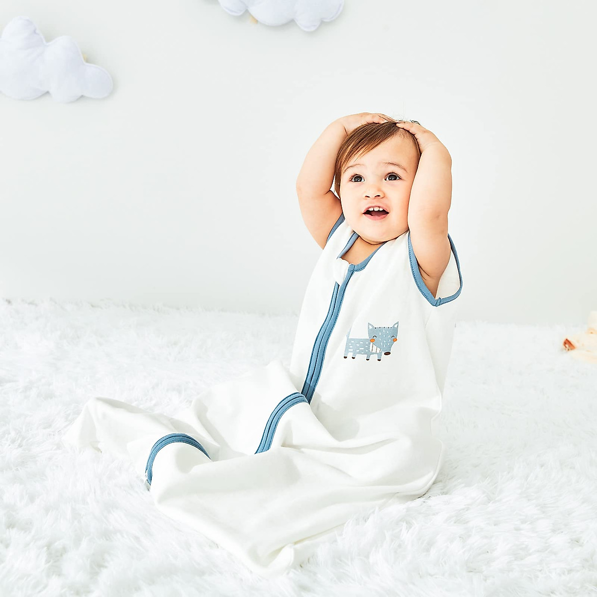 bonbonPomme Baby Sleep Sack 2 Pack -Baby Toddler Sleep Sack Sleeveless Cotton 2-Way Zipper Baby Wearable Blanket Sleeping Bag White Fox 12-18 Months