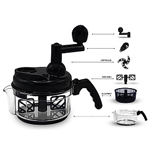 Salsa Maker and Nut Chopper Manual Hand Slicer - Manual Food Processor with Pure Steel Blade – Ergonomic Handle and Rotary Style Hand Chopper for Vegetables, Nuts, Fruits, Salad, Etc