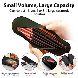 AbluFirst Travel Makeup Brush Holder, Trendy Portable Silicone Makeup Brush Organizer, Cosmetic Brushes Bag, Soft and Durable Makeup Tools Box for Travel, Daily, Gift (Black)