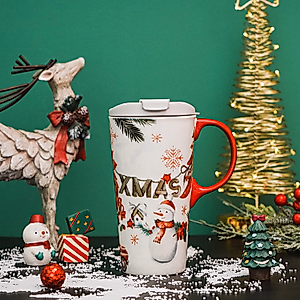 Coffee Ceramic Mug Xmas Mug Porcelain Latte Tea Cup With Lid in Box 17oz.,Christmas Truck Mug