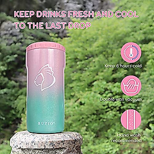 BUZIO 3-in-1 Insulated Can Cooler for 12oz, Double Walled Stainless Steel Can Holder and Beer Bottle Holder, 6 Hours Cold, Can Coozie Drink Cooler for 12 oz Slim Cans, Regular Cans, Bottles