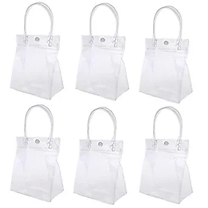 RAYNAG 6 Pack Transparent PVC Gift Wrap Bag with Handles, Reusable Merchandise Retail Shopping Bags, S