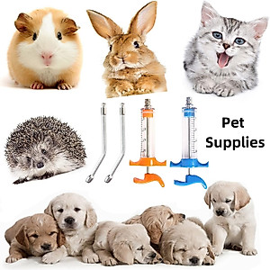 2 Pcs Goats Feed Water Distributor, Reusable, Drench Nozzle, Adjustable Dosage, for Goats, Sheep, Horse, Pig, Dog, Cattle, Cat Supplies (Blue+Orange 20ml)