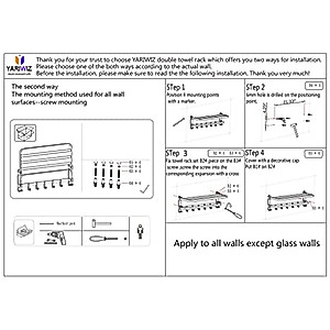 Yariwiz Matte Black Towel Rack Wall Mounted No Drill and Screw Mounting, Bathroom Bath Shower 22.5 inch Double Towel Rod with Shelf Hotel