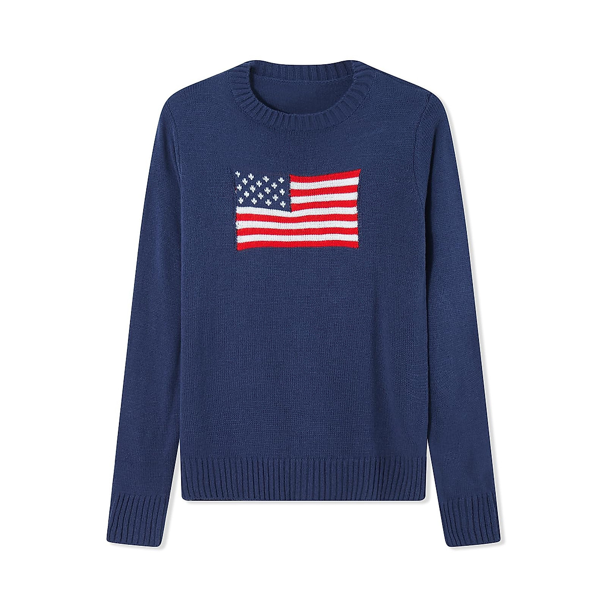 Y2k Vintage Sweater Long Sleeve Crew Neck Loose Knit Pullover American Flag Sweatshirt Preppy Striped Sweater
