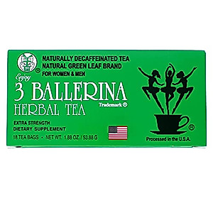 3 Ballerina Chinese Herbal Green Leaf Organic Detox Tea for Weight Loss, Extra Strength- Diet Fat Slimming Drink-Caffeine Free, 18 Tea Bags (1 Box)