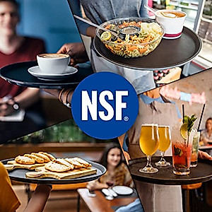 CURTA 2-Pack Restaurant Grade Non-Slip Tray, NSF, 16 Inch, Plastic Rubber Lined Anti-Skid Round Serving Tray, Brown