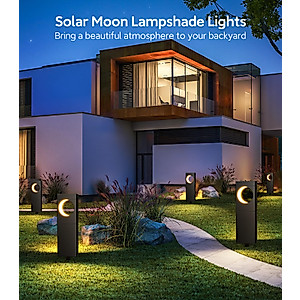 E-Kong Solar Outdoor Lights 6 Pack, Bright Pathway Outdoor, Achieve IP65 Waterproof, Moon Shape Landscape, Auto On/Off for Outside Yard Garden Path, Warm White