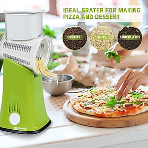 Masthome Rotary Cheese Grater, Kitchen Mandoline Vegetables Slicer with 5 Interchangeable Blades, Manual Cheese Grater Slicer for Cheese, Nuts, Fruit, Carrot, Cucumber-Green