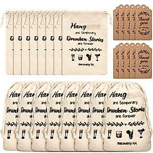 Hangover Bags Wedding Favor Bag Bachelorette Party Survival Recovery Kit Bags Cotton Muslin Drawstring Bag with 30 Pieces Gift Tags for Wedding Bridal Shower Party Gifts, 4 x 6 Inches (30 Pieces)