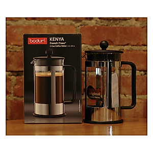 Bodum Kenya 8-Cup French Press Coffee Maker, 34-Ounce, Stainless Steel, Black