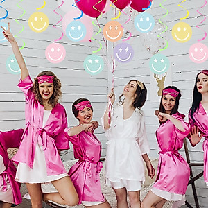 60Pcs Smile Face Birthday Decorations Preppy Party Decorations Smile Face Preppy Party Hanging Swirls Streamers Y2k Hot Pink Supplies for Birthday Party Favors