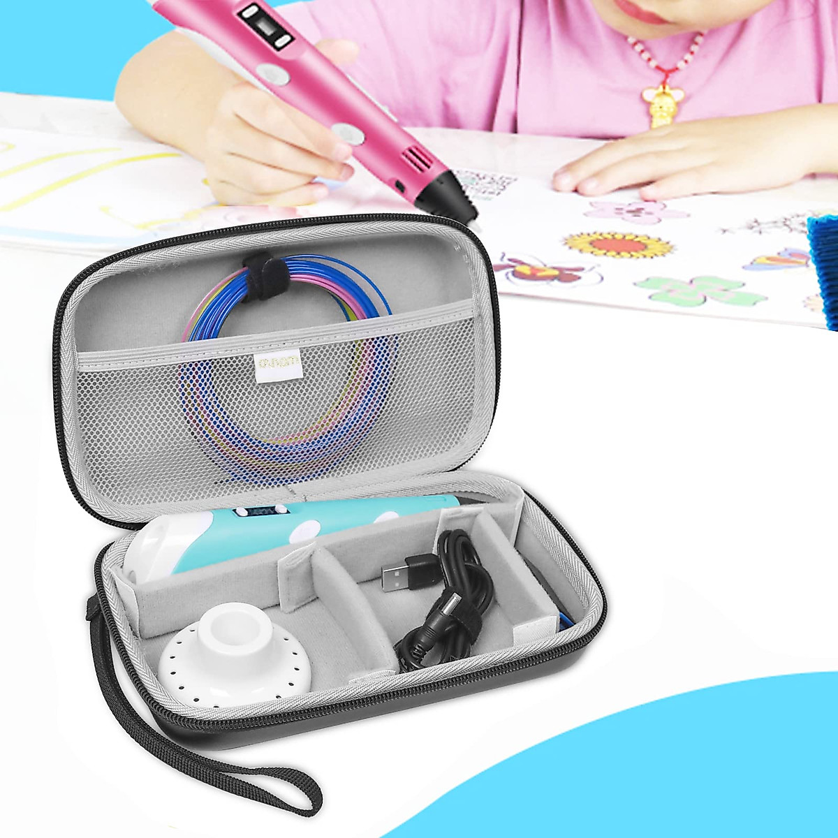 MOSISO EVA Hard Travel Carrying Case Compatible with MYNT3D Super 3D Pen, Compatible with MYNT3D Professional Printing 3D Pen with OLED Display, Portable Protective Storage Bag with hand strap, Black