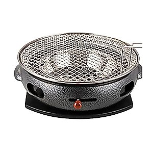 Cast Iron Charcoal Grill Burners Charcoal BBQ Grill Portable Tabletop Grill Food Charcoal Stove Household Barbecue Tools with Steel Grill Net Barbecues Burners (Color : Black, Size : 33x12cm)