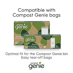Compost Genie Kitchen Compost Bin, White Stainless-Steel Large, 3.6 Gallon, Indoor Odorless Composting, Hands-Free, Washable Parts, Includes 8 Tear-Off Compostable Bags and 4 Carbon Filters