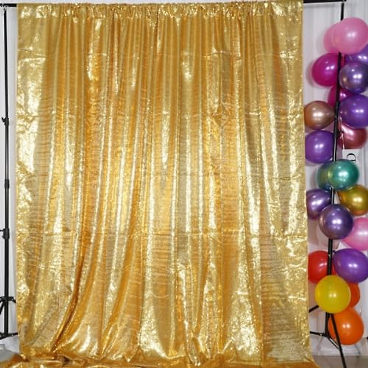Poise3EHome 4Ft x 7Ft Gold Sequin Backdrop Curtain, Glitter Thick Satin Background Drapes, Sparkly Opaque Photography Curtain, Sequence Xmas Thanksgiving Backdrop for Wedding Party Holiday Decor