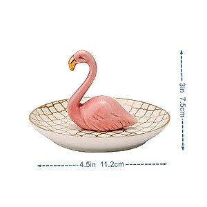 Luxury Porcelain Adorable Flamingos Jewelry Ring Holder - Ceramic Display - Rack Jewelry Dish Organizer – Perfect for Hold Rings - Chain Bracelets Earrings Trays Dish, Grid Disk-Pink