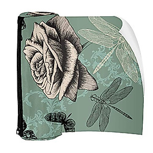 Vintage Rose Butterflies and Dragonflies Pencil Bag Pen Case Stationary Case Pencil Pouch Desk Organizer Makeup Cosmetic Bag for School Office