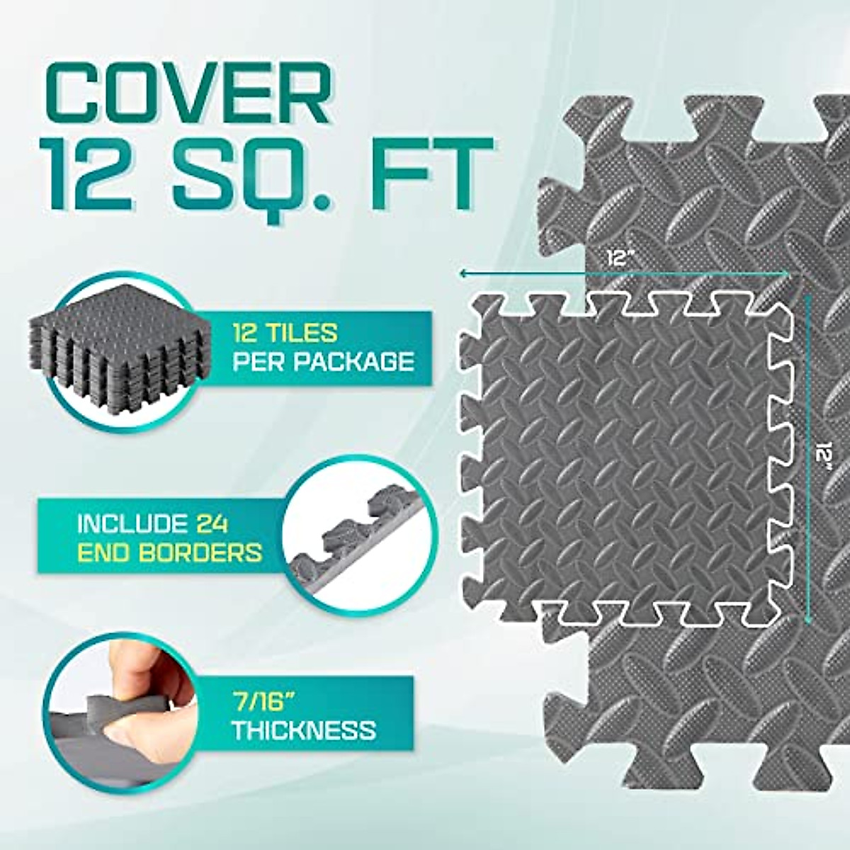Yes4All Interlocking Exercise Foam Mats with Border – Interlocking Floor Mats for Gym Equipment – Eva Interlocking Floor Tiles (Gray)