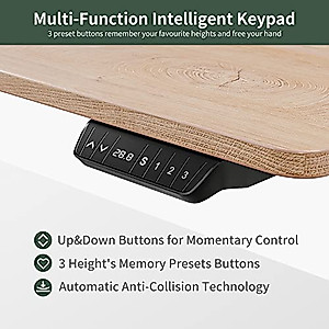 FEZIBO Electric Standing Desk, 55 x 24 Inches Height Adjustable Table, Ergonomic Home Office Furniture with Splice Board, White Frame/Maple