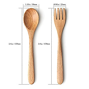 YFWOOD 4-Pieces Natural Wooden Children's Safe Flatware, 2 x Child Forks, 2 x Children Spoons, Kids Utensils Set Hand polishing Anti-slip Portable and ultra light