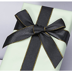 YASEO 25 Yards 1 Inch Black Satin Ribbon with Gold Edges, Gold Border Fabric Ribbons for Gift Wrapping and Crafts