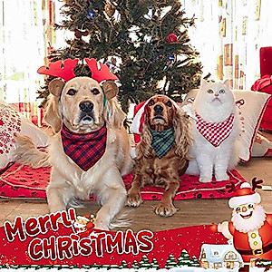 Remifa Dog Bandana - 6PCS Birthday Gift Washable Green Blue Red Christmas Dog Bandana Square Plaid Printing Bib Double Reversible Kerchief Scarf Adjustable Accessories for Small to Large Dog Puppy Cat