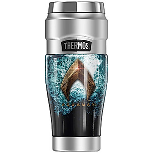 Justice League Movie Aquaman Logo, THERMOS STAINLESS KING Stainless Steel Travel Tumbler, Vacuum insulated & Double Wall, 16oz