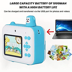 Kids Printing Camera, Print Camera 2.4 Inch USB Port 1000mAh Battery LCD Screen for Travel Sky Blue