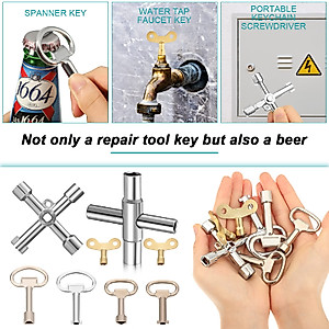 Chumia 8 Pieces Multi-functional Utility Key Kit 4 Way Sillcock Key Plated Steel Water Keys Sillcock Wrench Radator Key Garden Hose Wrench for Radiators Gas Electric Meter Boxes Faucet and Lock