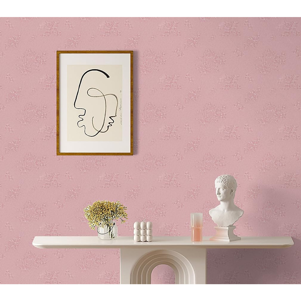 Anmon Pink Contact Paper 17.7''x118'', Peel and Stick Wallpaper Modern Self Adhesive Pink Wall Paper, Removable Renter Friendly Textured Pink Wall Paper for Wall,Cabinets, Drawers Home Decor
