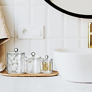 MYITYARD Plastic Apothecary Jars with lid Set, 3 Pack Clear Qtip Holder Dispenser Bathroom Organizer Canisters for Cotton Swab Floss Makeup Sponges