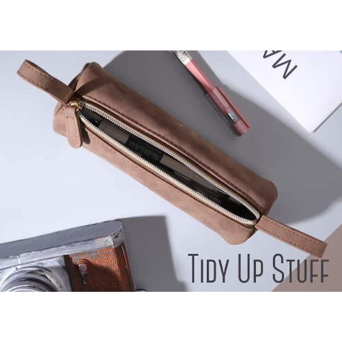 Personalized Leather Pencil Pouch, Zip Pouch, Leather Pouch with Initial, Marker Pouch, Makeup Bag, Leather Pencil Case, Gifts for Women, Coworker, Daughter, Friends, Monogram Initial Letter A