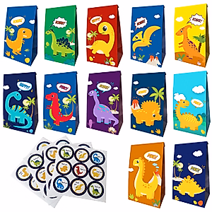 Time4Relax Dinosaur Party Bags (24 Packs) for Kids Birthday Party Favor and Baby Shower – Dinosaur Candy Bags, Gift Bags with 12 Different Types for Jurassic Theme Party Suppliers