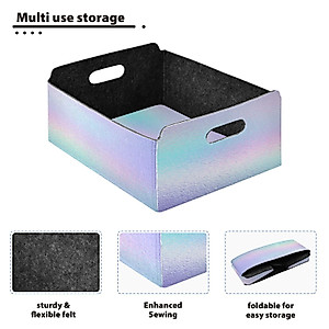 Kigai Iridescent Storage Basket, Foldable Open Storage Bins with Double Handle, Felt Storage Boxes for Office Desk, Rectangular Closet Organizer Containers for Home Bedroom