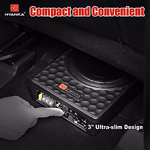 H YANKA SODA-08ASW 400W 8 Inch Compact Underseat Car Subwoofer with Built-in Amp, Slim Powered Subwoofer for Car/Truck/Jeep Audio
